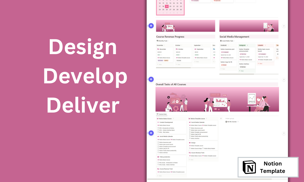Online Course Creation Template (Pink) - Notion Market Hub