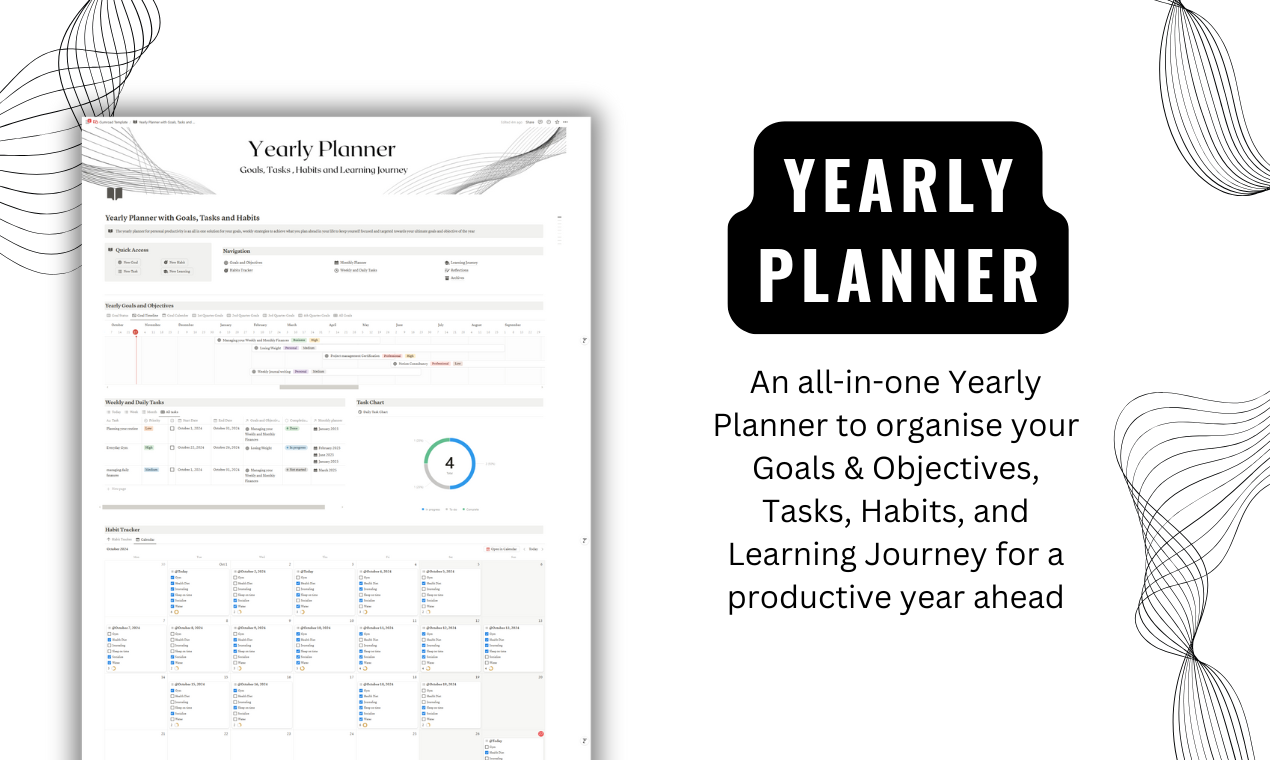 Yearly Planner with Goals, Tasks and Habits - Notion Market Hub